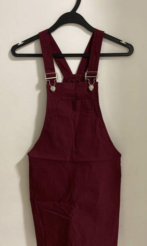 Maroon Overall Dress, Women's Fashion, Dresses & Sets, Dresses on Carousell