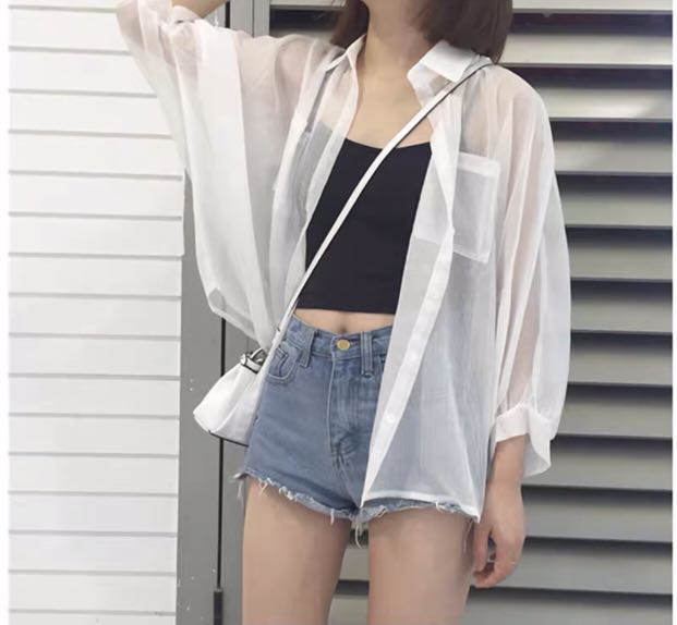 [NEW] Plus size sheer translucent white overtop, Women's Fashion, Tops ...