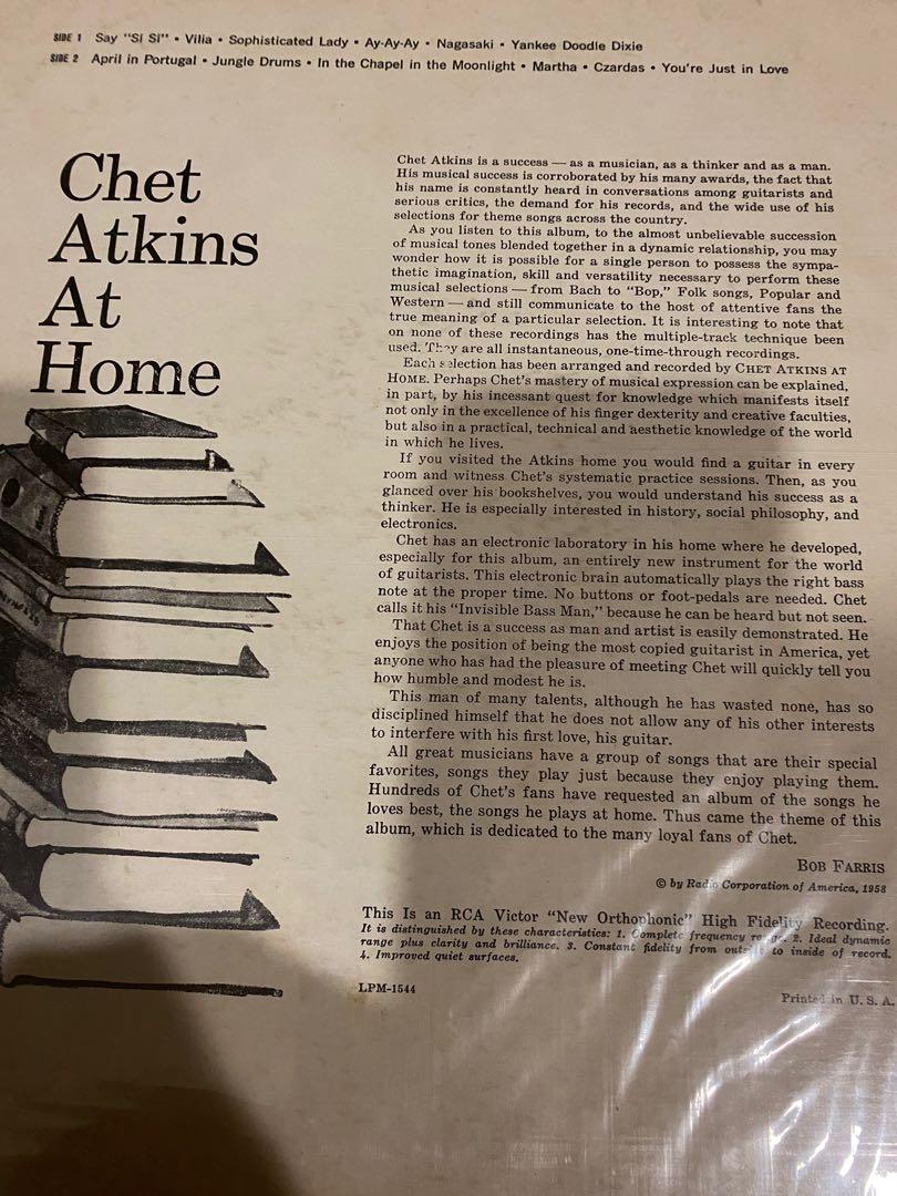 Vinyl- Chet Atkins at Home . RCA Victor, Hobbies & Toys, Music & Media ...