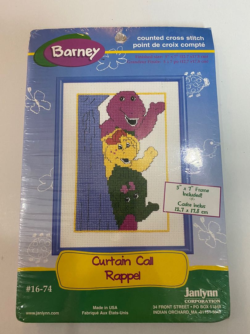 Cross stitch kit with frame - Barney curtain call, Hobbies & Toys ...