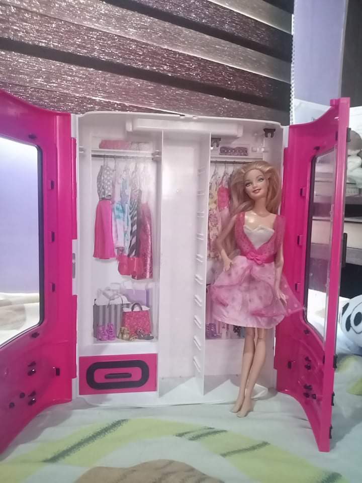 Original Barbie Cabinet with Barbie doll and accessories, Babies & Kids ...