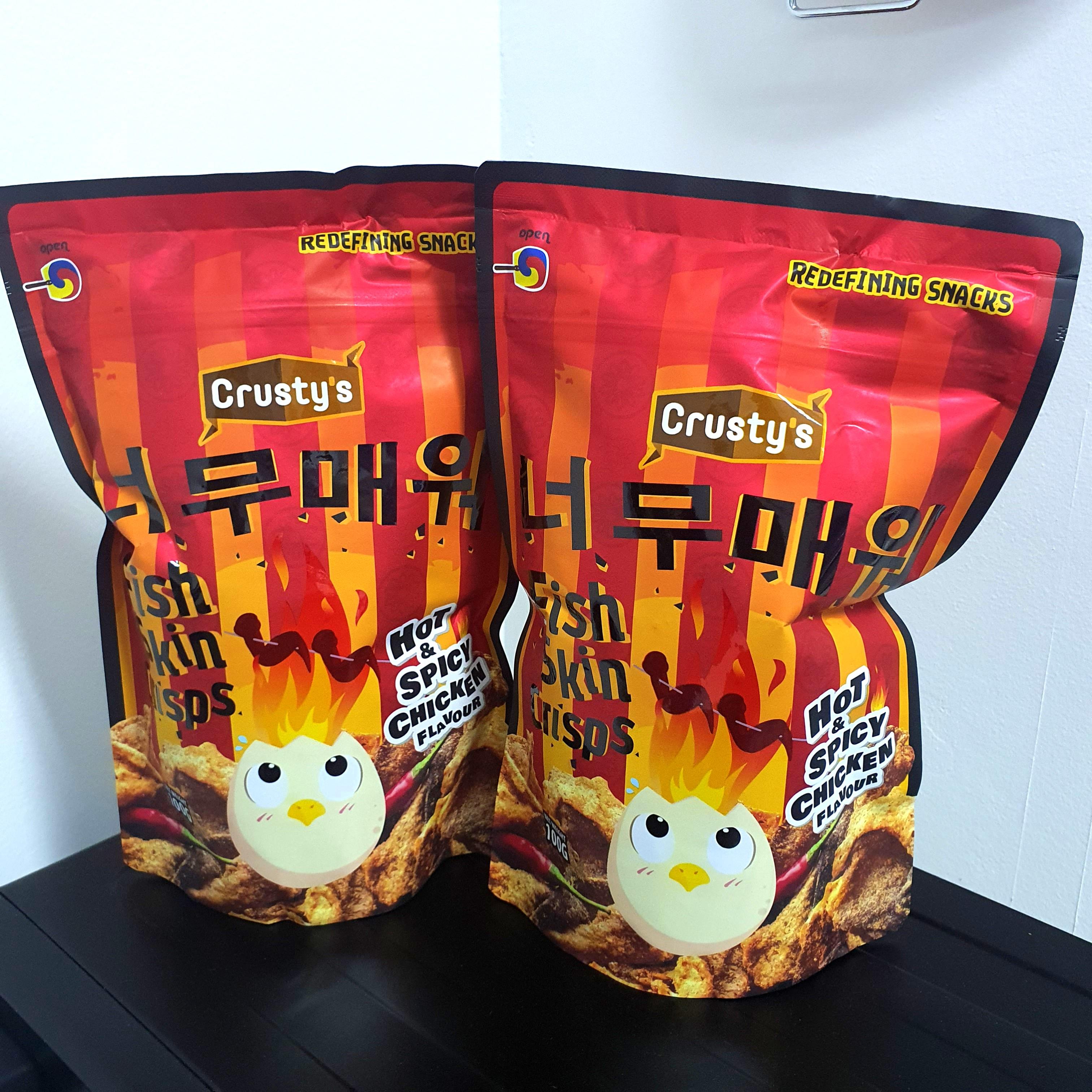 Crusty's New Fish Skin Hot and Spicy Chicken Flavoured Crisps, Food ...