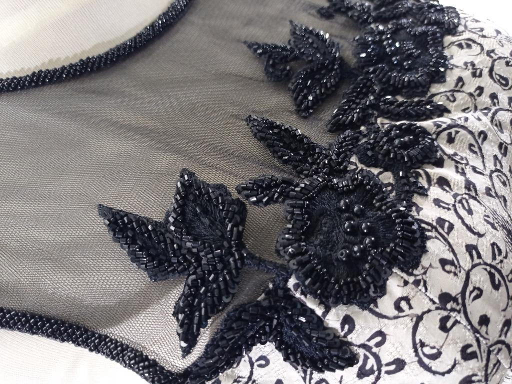 Gaun batik atbm tulis motif bunga hitam putih kombinasi tile dan brokat ...