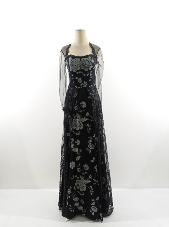 Gaun batik doby bunga abu-abu hitam kombinasi tile dan brokat hitam ...