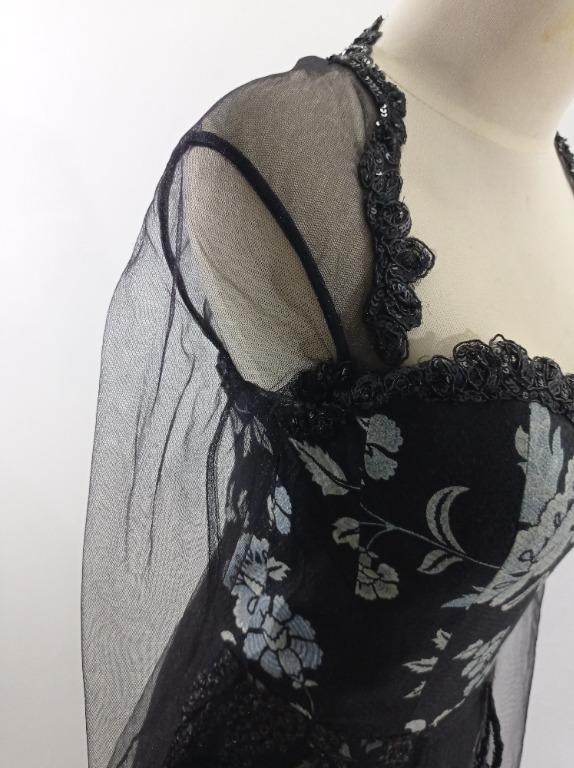 Gaun batik doby bunga abu-abu hitam kombinasi tile dan brokat hitam ...