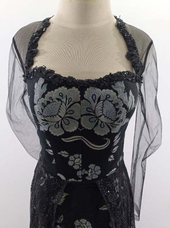 Gaun batik doby bunga abu-abu hitam kombinasi tile dan brokat hitam ...