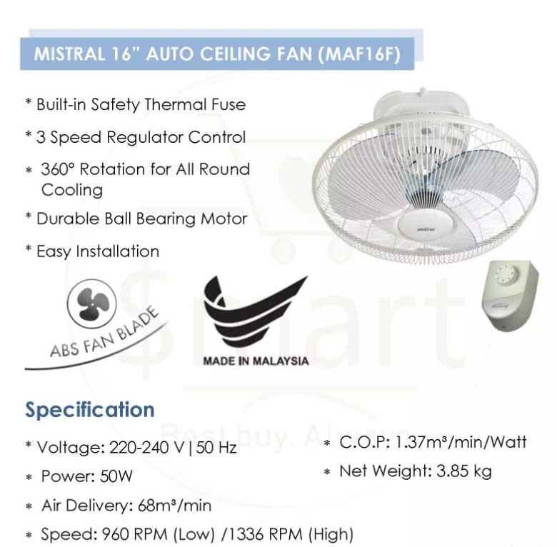 MISTRAL MAF16F 16 Inches Cycle Auto Fan, Furniture & Home Living ...