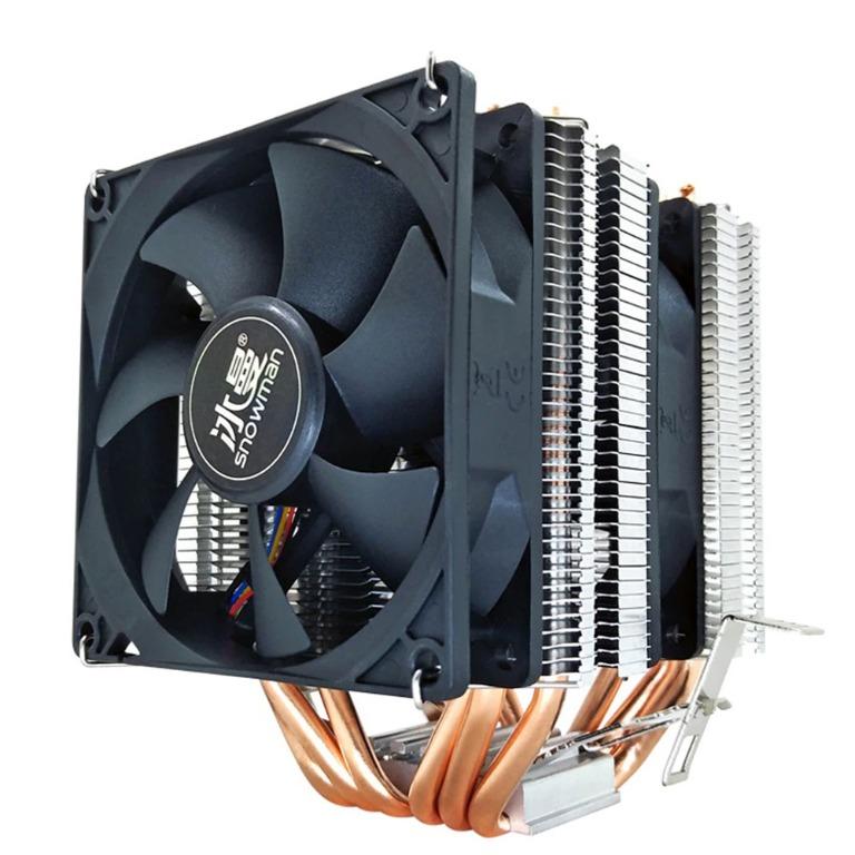 SNOWMAN 6 Heat Pipe Dual Fan CPU Cooler PWM 4-Pin - Black, Computers ...