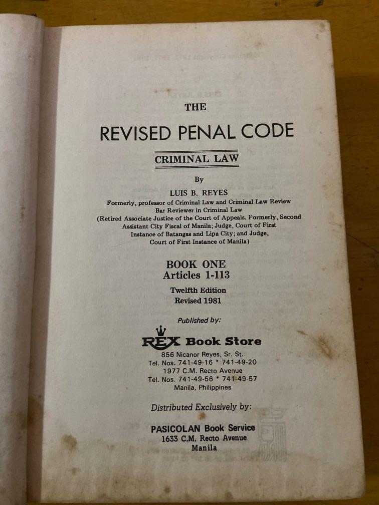 The Revised Penal Code Criminal Law Book One Articles 1 113 Hobbies