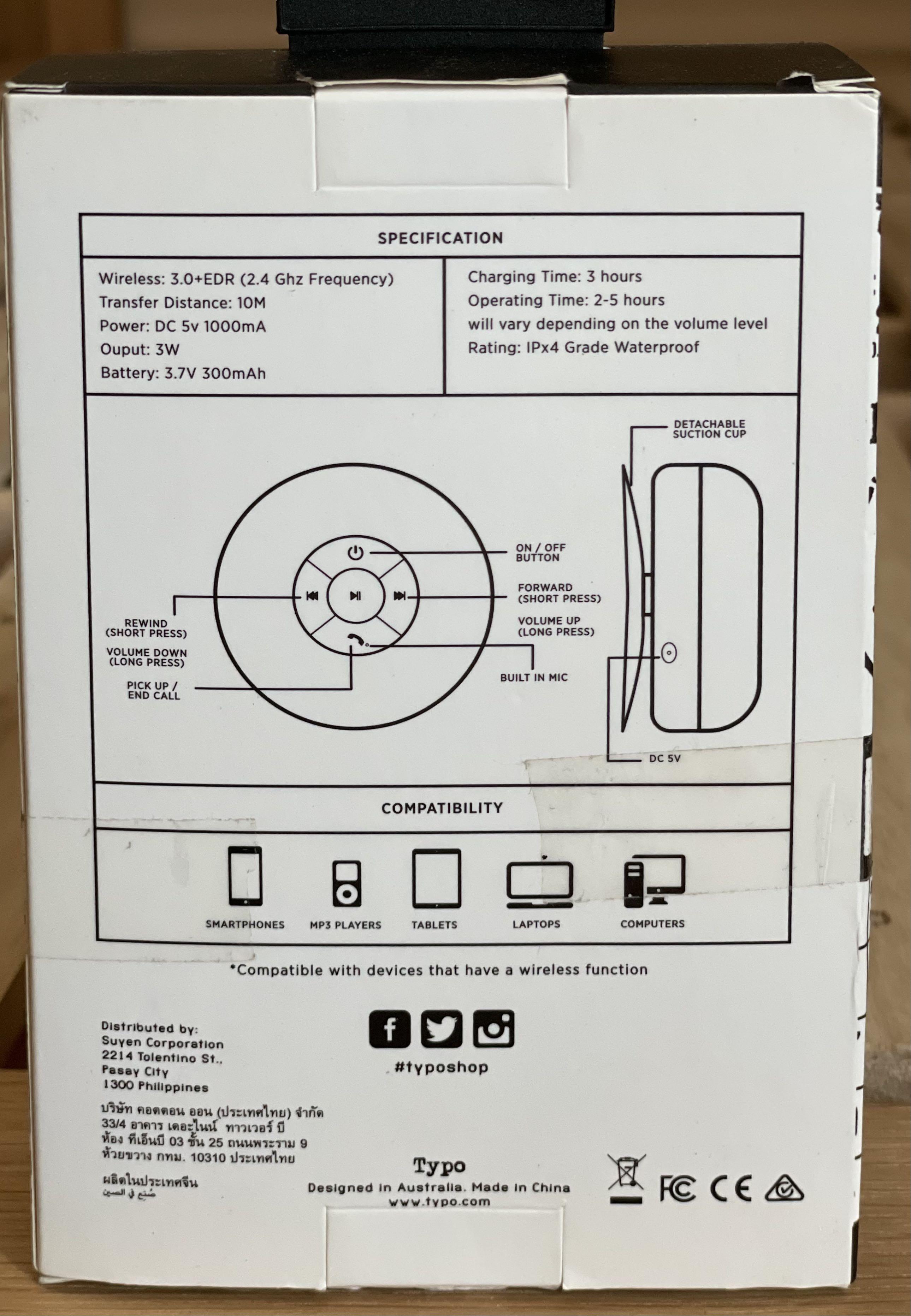 Brand New Typo Shower Speaker, Electronics, Audio on Carousell