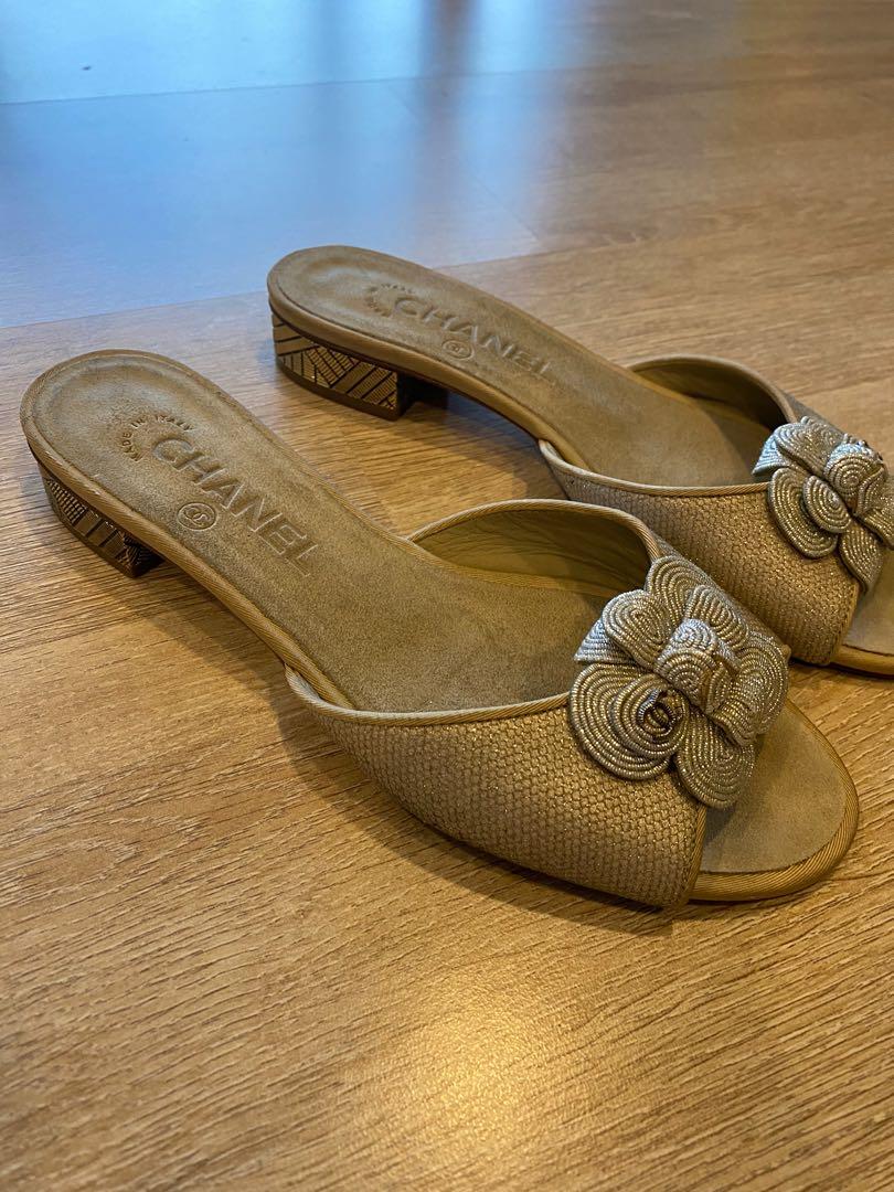 CHANEL flower short heels, Luxury, Apparel on Carousell