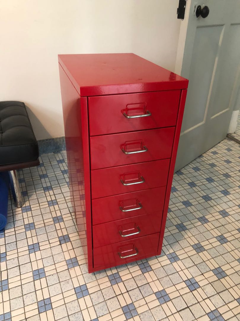 IKEA HELMER Drawer unit on castors, Red, 28x69 cm, Furniture & Home ...
