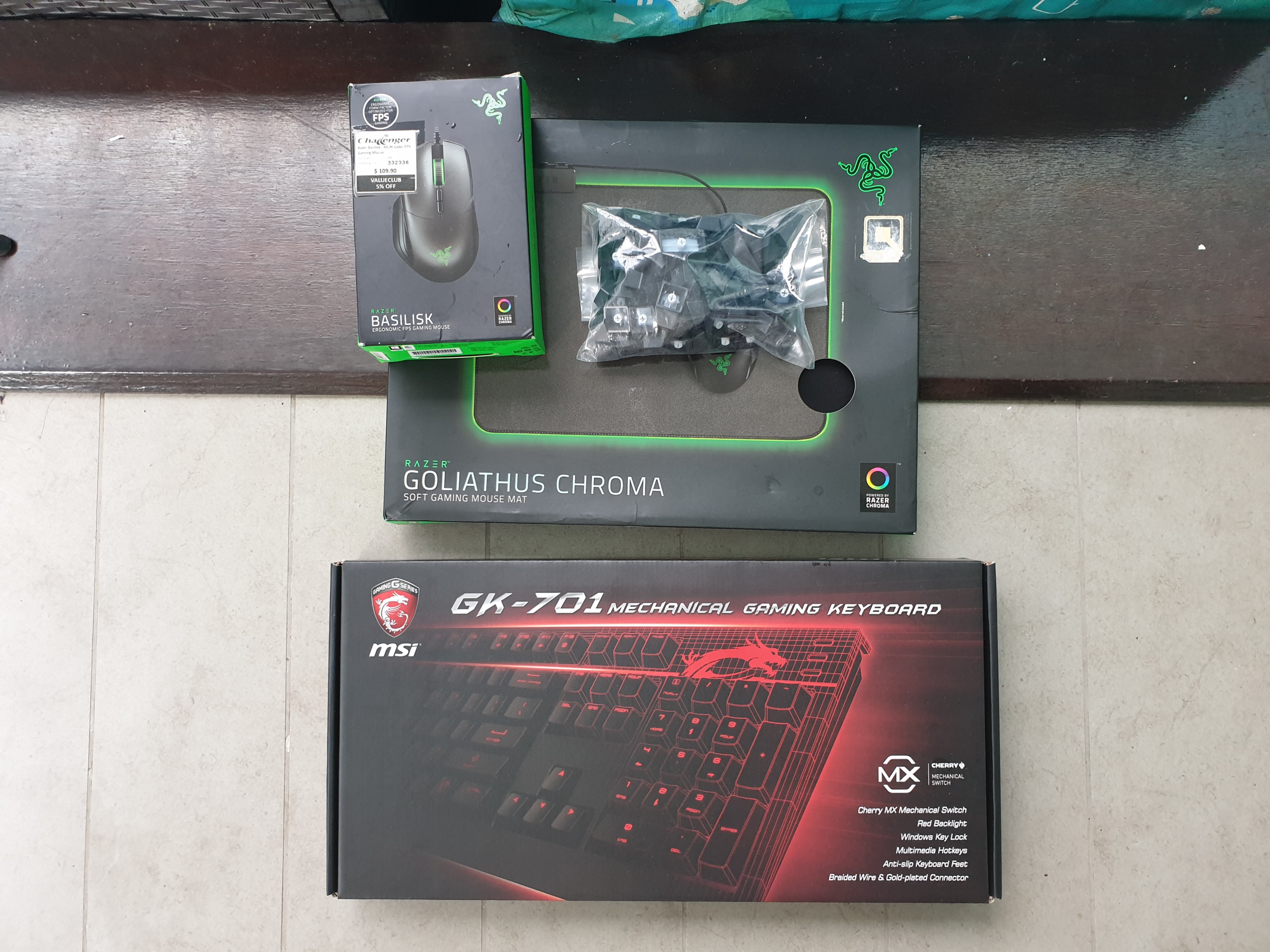WFH Gaming MSI cherry MX mechanical keyboard, razer basilisk mouse ...