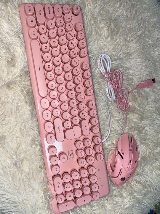 Pink Keyboard and Mouse SET [Mechanical Keyboard Feel | Round Keycaps ...