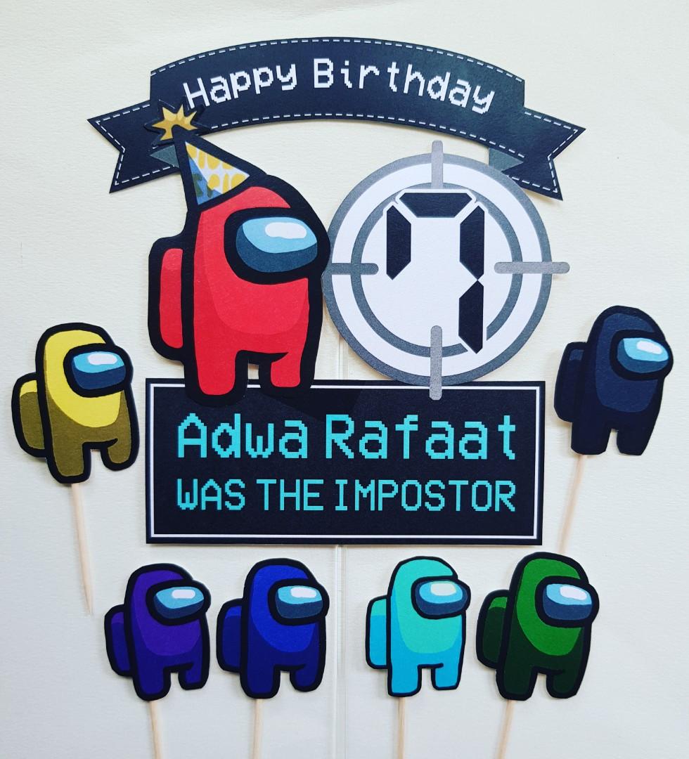 Among Us Customized Name Birthday Cupcake, Cake Topper and Sticker ...
