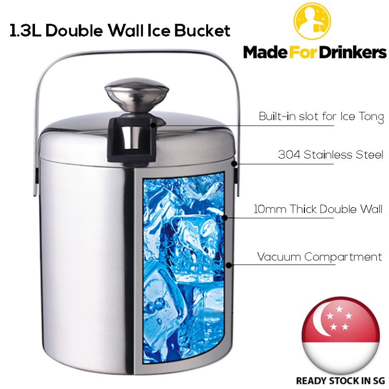 Double Walled Ice Bucket with built-in slot for Tongs / Ice Tongs ...