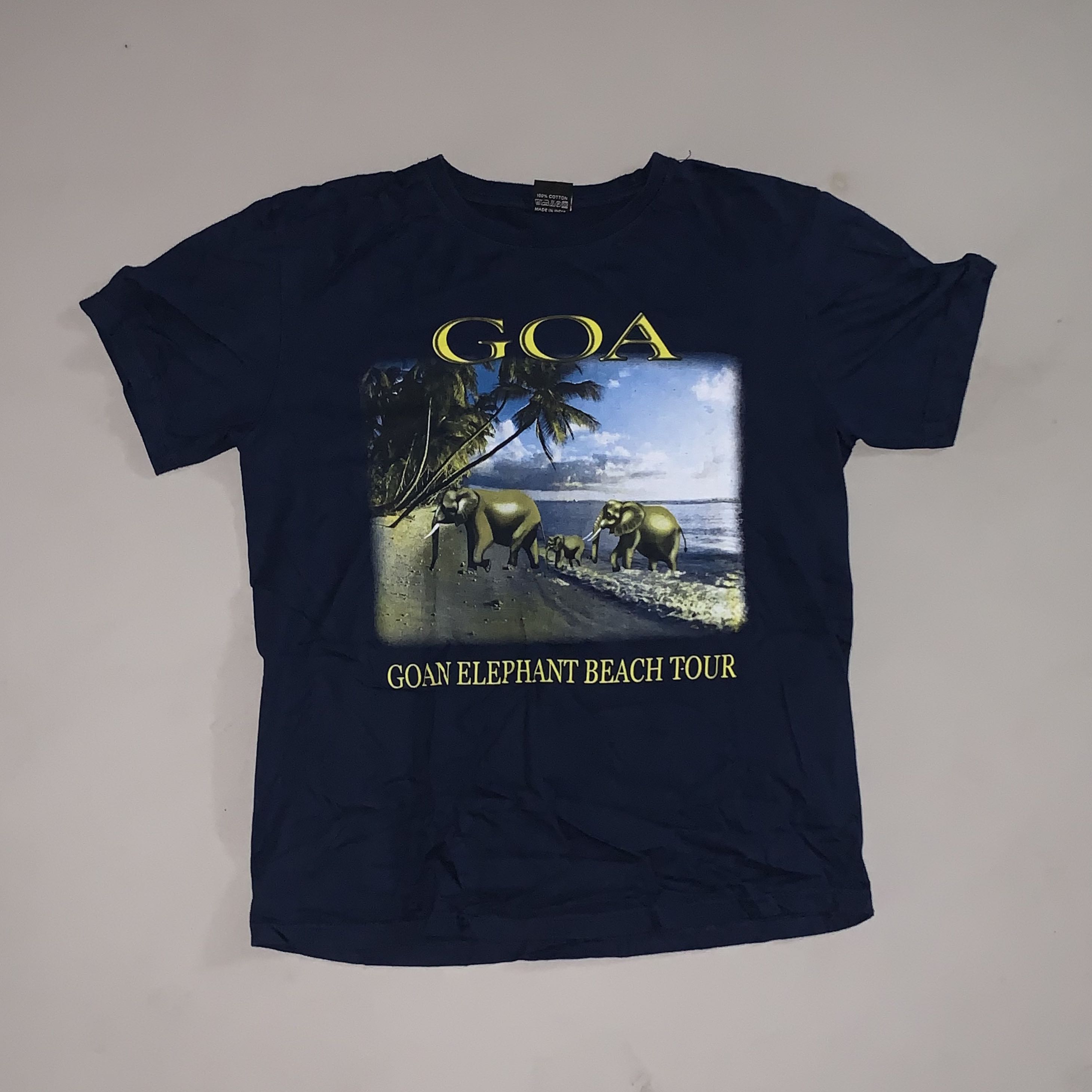 Vintage GOA Elephant Beach Tour Graphic Tshirt Blue, Men's Fashion ...