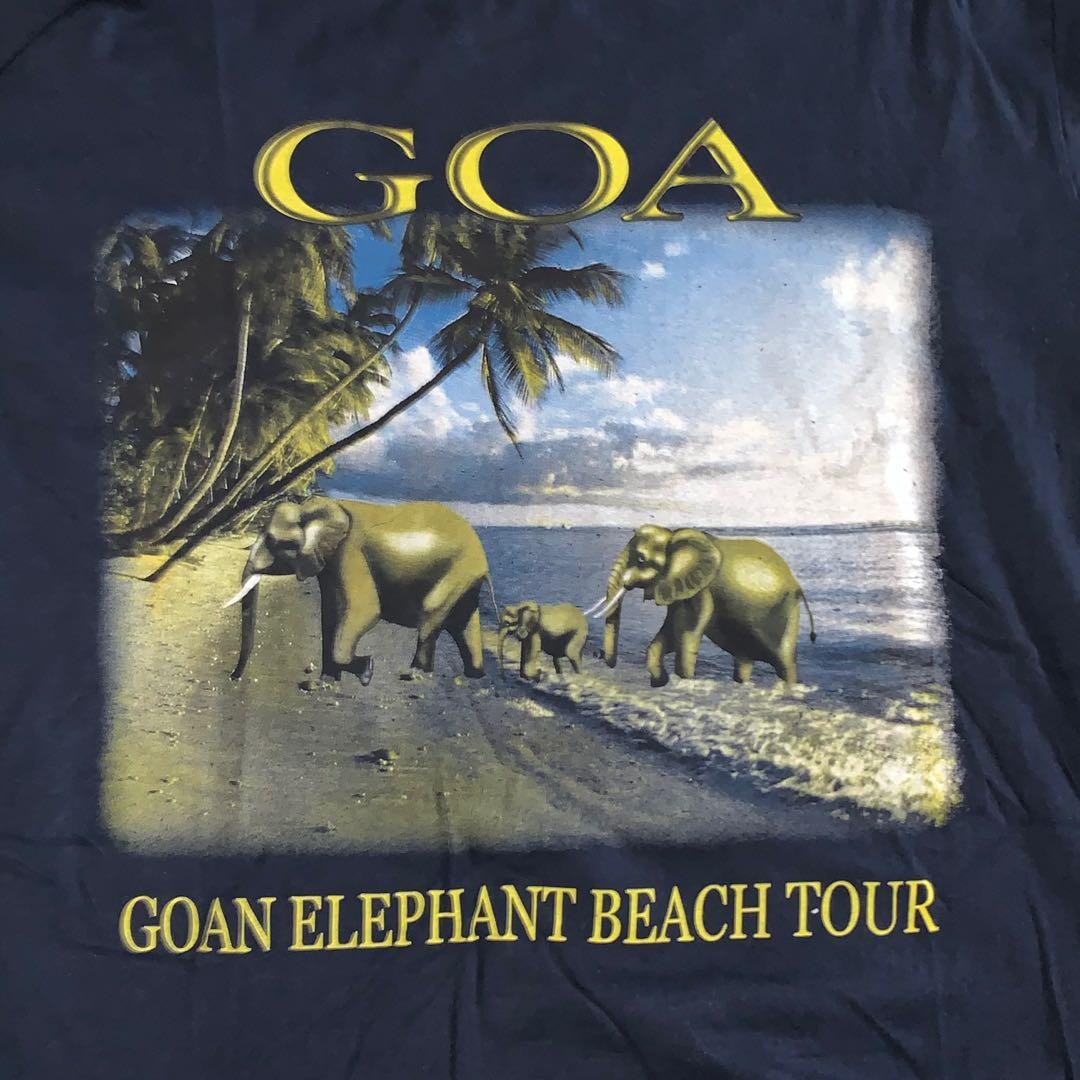 Vintage GOA Elephant Beach Tour Graphic Tshirt Blue, Men's Fashion ...