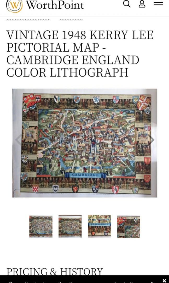 Kerry lee pictorial map Cambridge England Color Lithograph, Hobbies ...