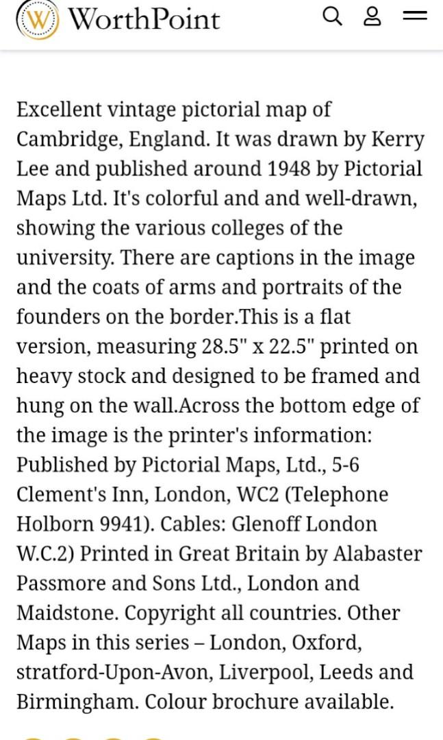 Kerry lee pictorial map Cambridge England Color Lithograph, Hobbies ...