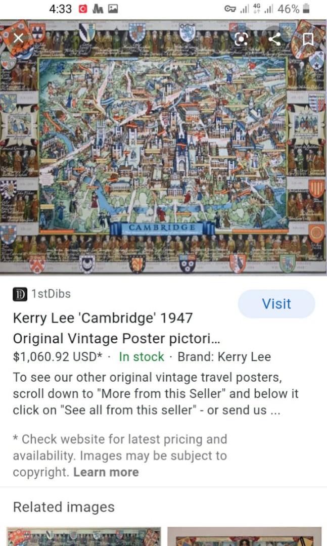 Kerry lee pictorial map Cambridge England Color Lithograph, Hobbies ...