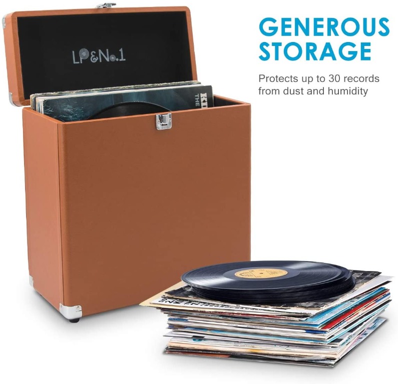 LP&No.1 Vinyl Record Storage Box,Portable Record Carrying Case for 30 ...