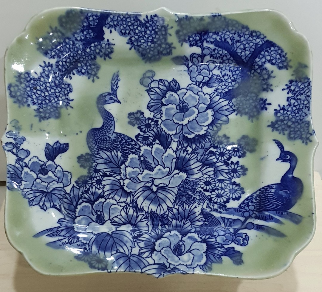Antique celadon Blue and White rectangular plate 26cm, Furniture & Home Living, Home Decor ...