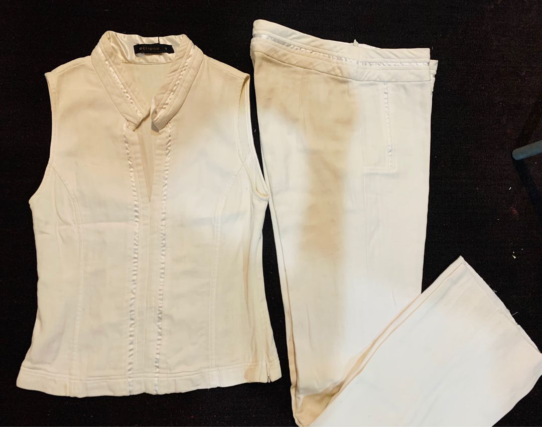ECLIPSE top&bottom set white set, Women's Fashion, Tops, Blouses on ...