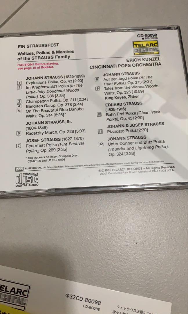 Erich Kunzel Ein Straussfest 32CD-80098 Telarc 松下日本製 有側紙 紅衫仔, 興趣及遊戲, 收藏品及紀念品, 明星周邊 - Carousell
