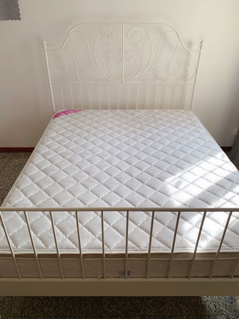 IKEA Leirvik bed frame + Four star queen size mattress set, Furniture ...