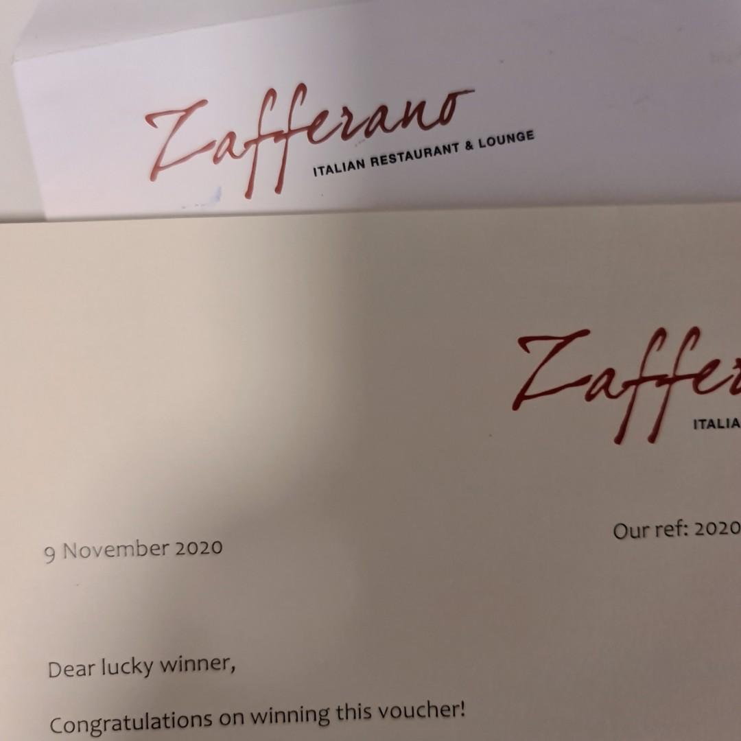 Zafferano Italian Restaurant cash voucher (worth $100), Tickets ...