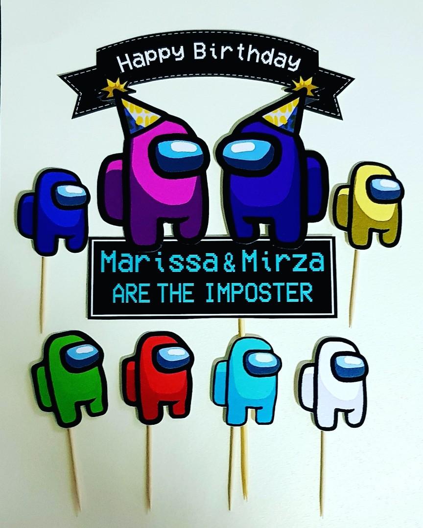 Among Us Customized Name Birthday Cupcake, Cake Topper and Sticker ...