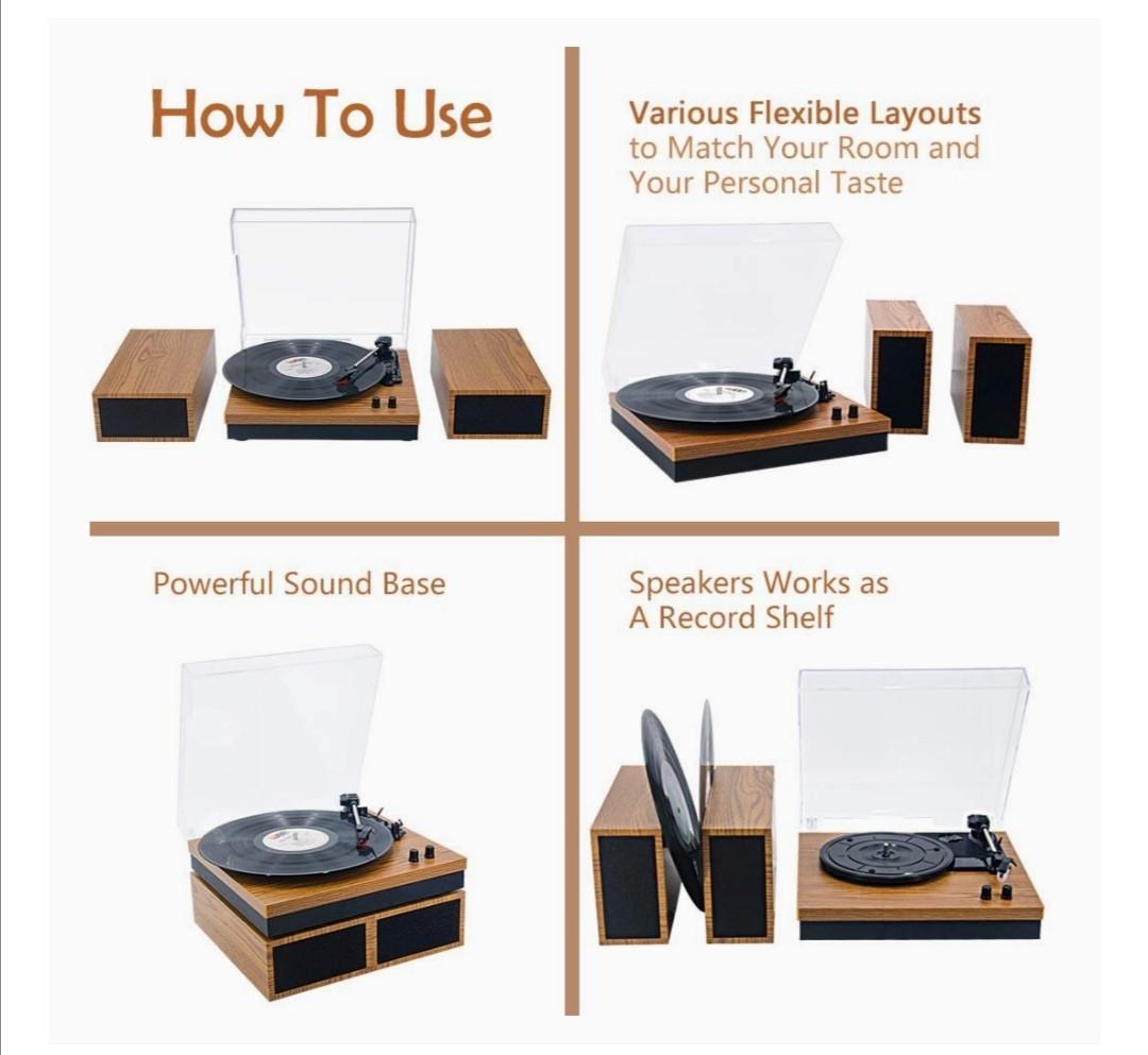 LP and No.1 Retro Vintage Style Wooden Turntable Plaka Record Vinyl ...