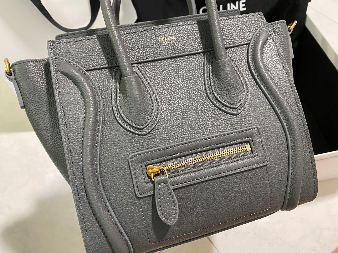 Celine Nano Luggage in Drummed Calfskin Kohl, Luxury, Bags & Wallets on Carousell