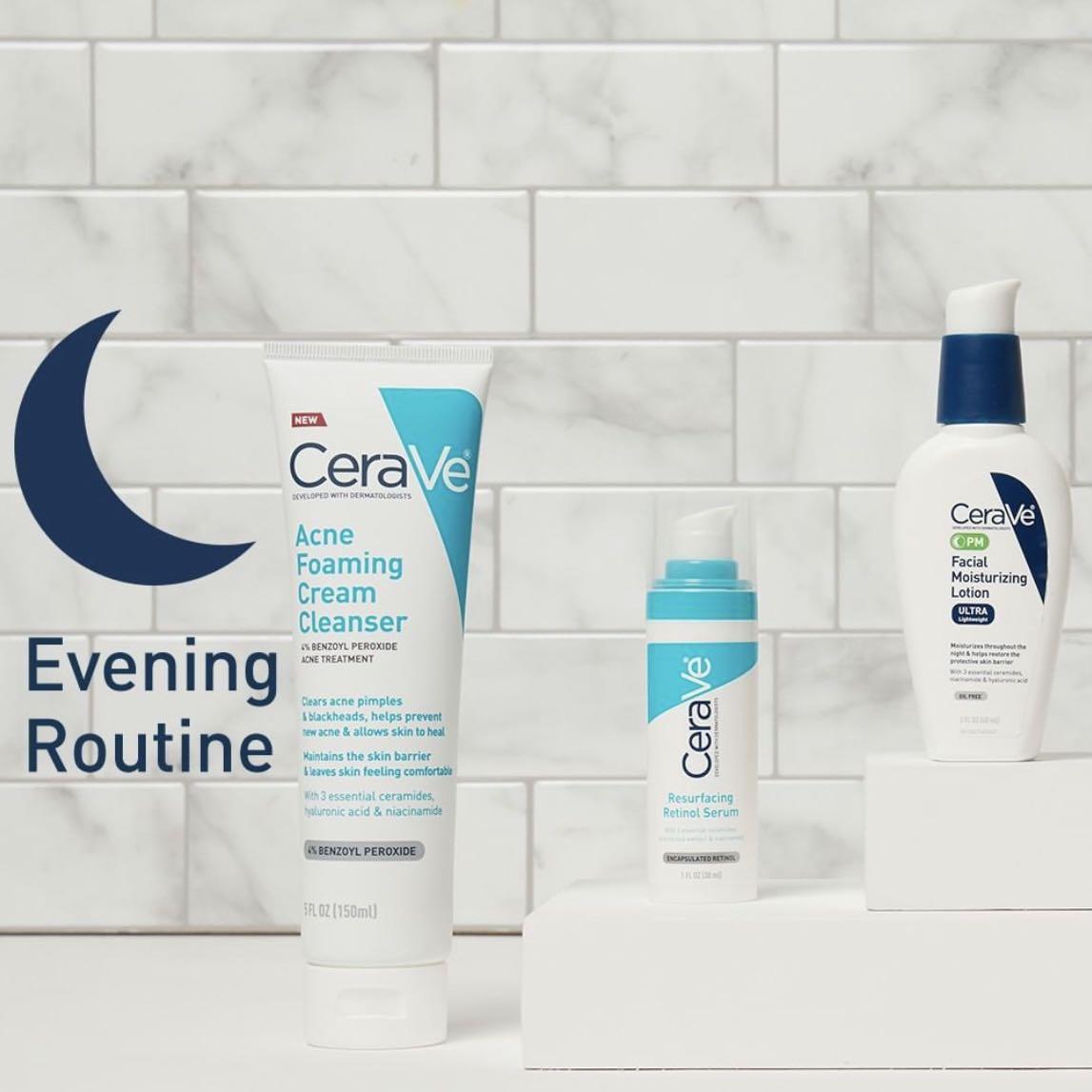 Cerave Products Acne Foaming Cream Cleanser Resurfacing Retinol Serum Pm Facial