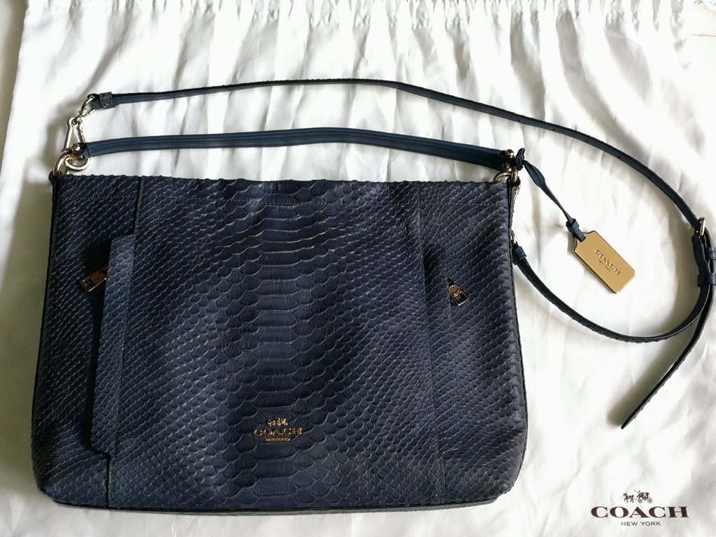 Coach Scout Hobo In Python Embossed Leather in Navy Blue, Women's ...