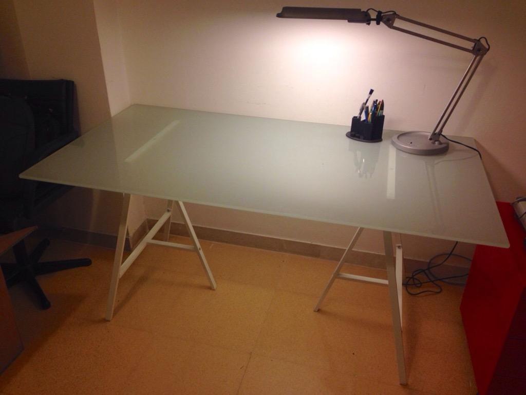 Ikea Glasholm Table Top with Lerberg Trestle Legs, Furniture & Home ...