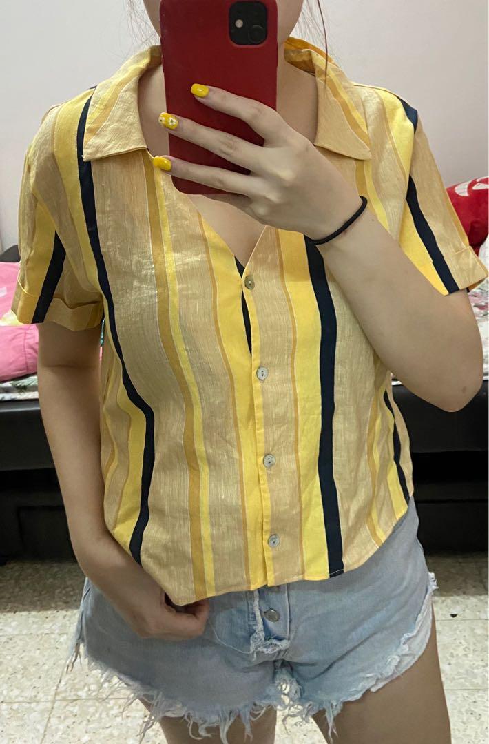 Zara yellow stripes top, Women's Fashion, Tops, Blouses on Carousell