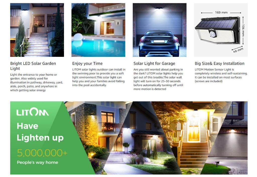 [BNIB] LITOM (WL-DM300) 300 LED Solar Motion Sensor Security Lights ...