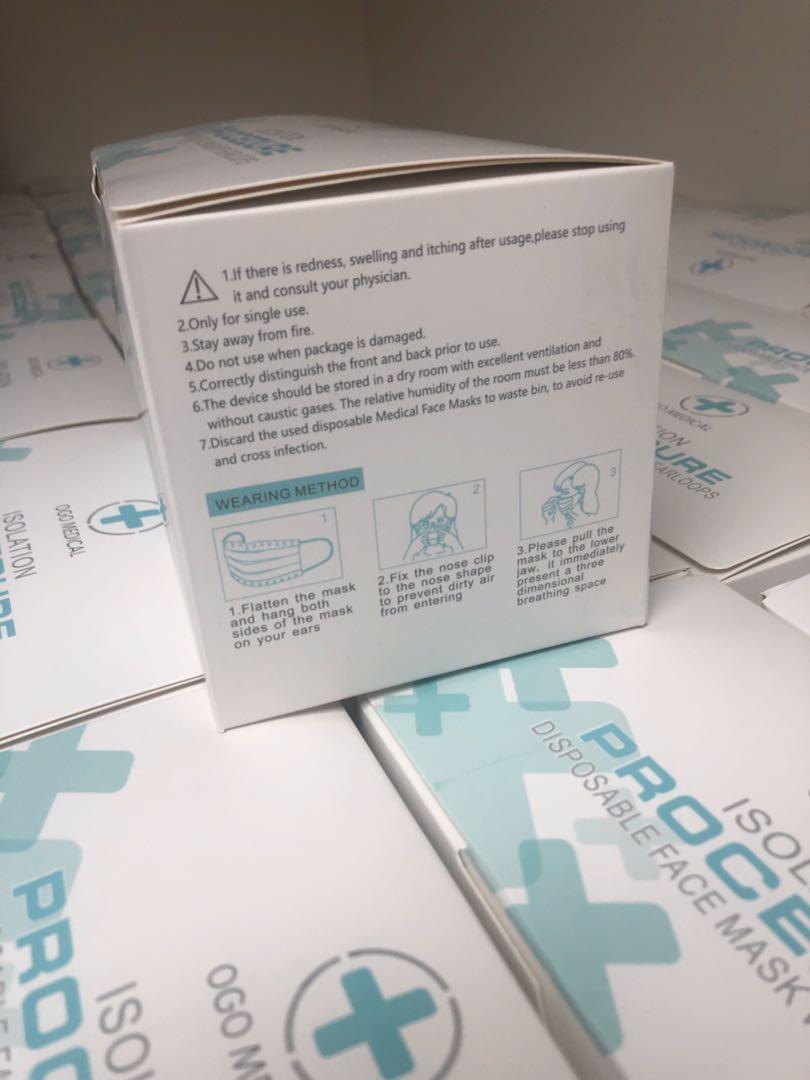 OGO Medical 香港總代理 現貨口罩 厚既 三層 藍色 EN14683 type 2 bfe>98% , 其他, 其他 - Carousell