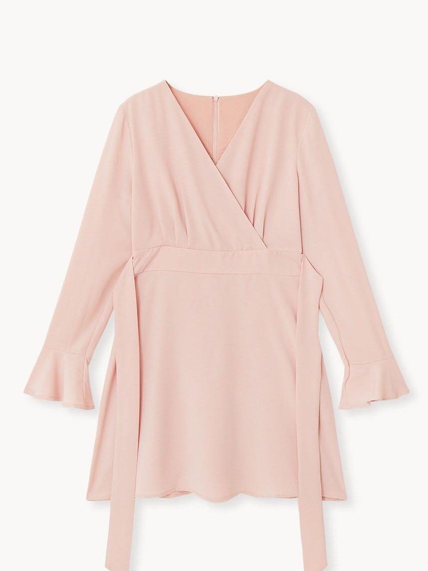 POMELO Mini Semi Wrap Dress in Pink, Women's Fashion, Tops, Sleeveless ...