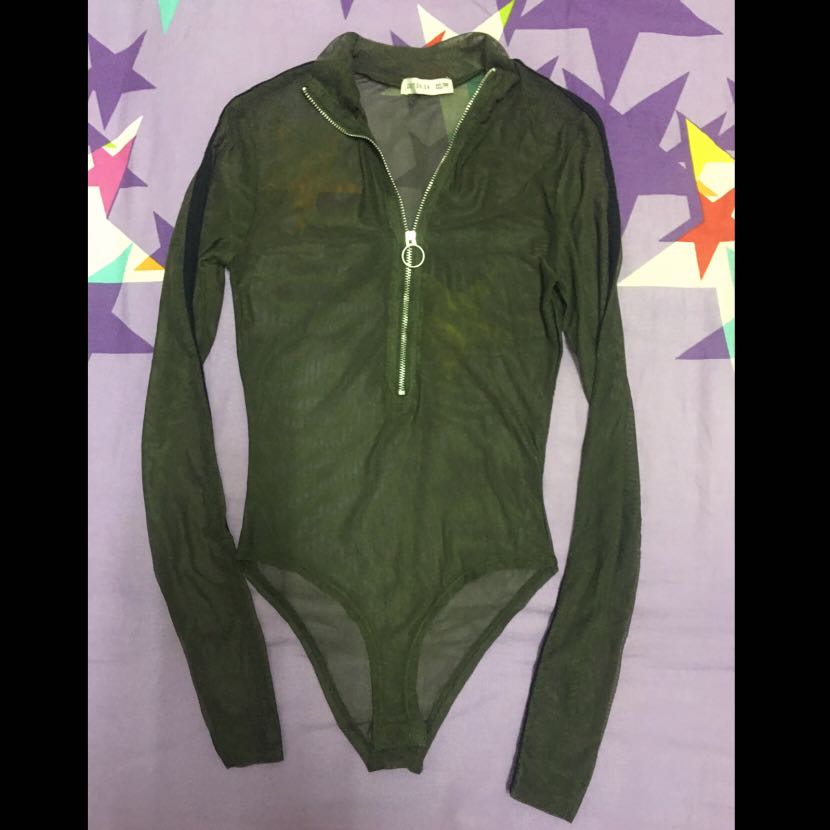Cotton On Army Green Mesh Bodysuit, Women's Fashion, Tops, Sleeveless ...