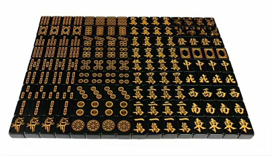 Mahjong Tiles Black with golden carving, Hobbies & Toys, Toys & Games ...