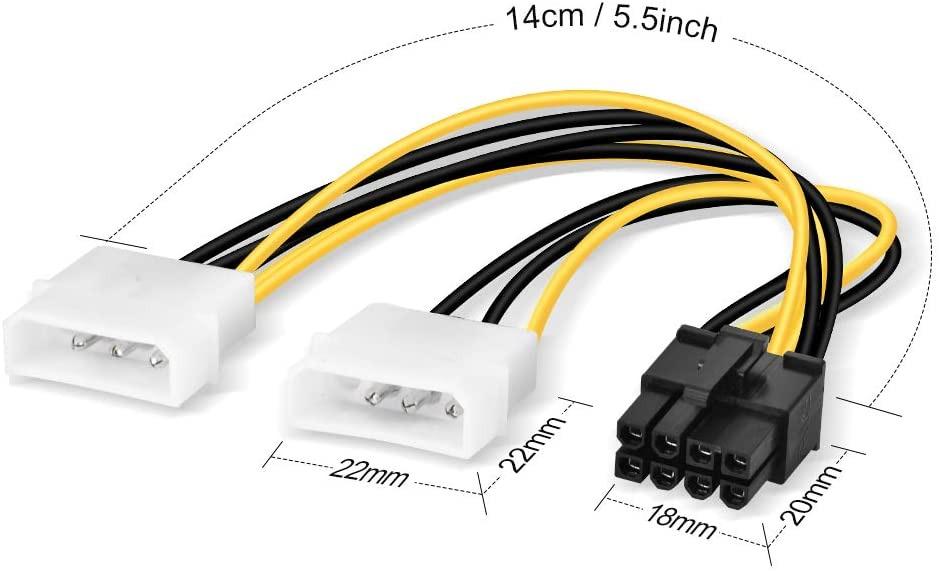 8 Pin PCIe to Dual 4 Pin Molex Connector Cable [3 Pack ] LP4 to 8PIN ...