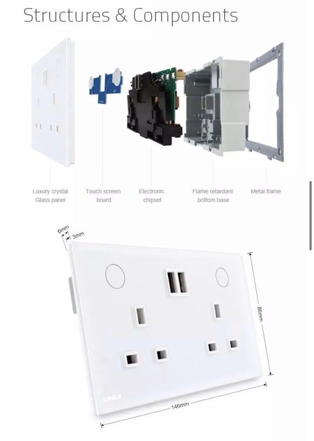 Livolo UK standard double pocket socket with 2USB., TV & Home ...