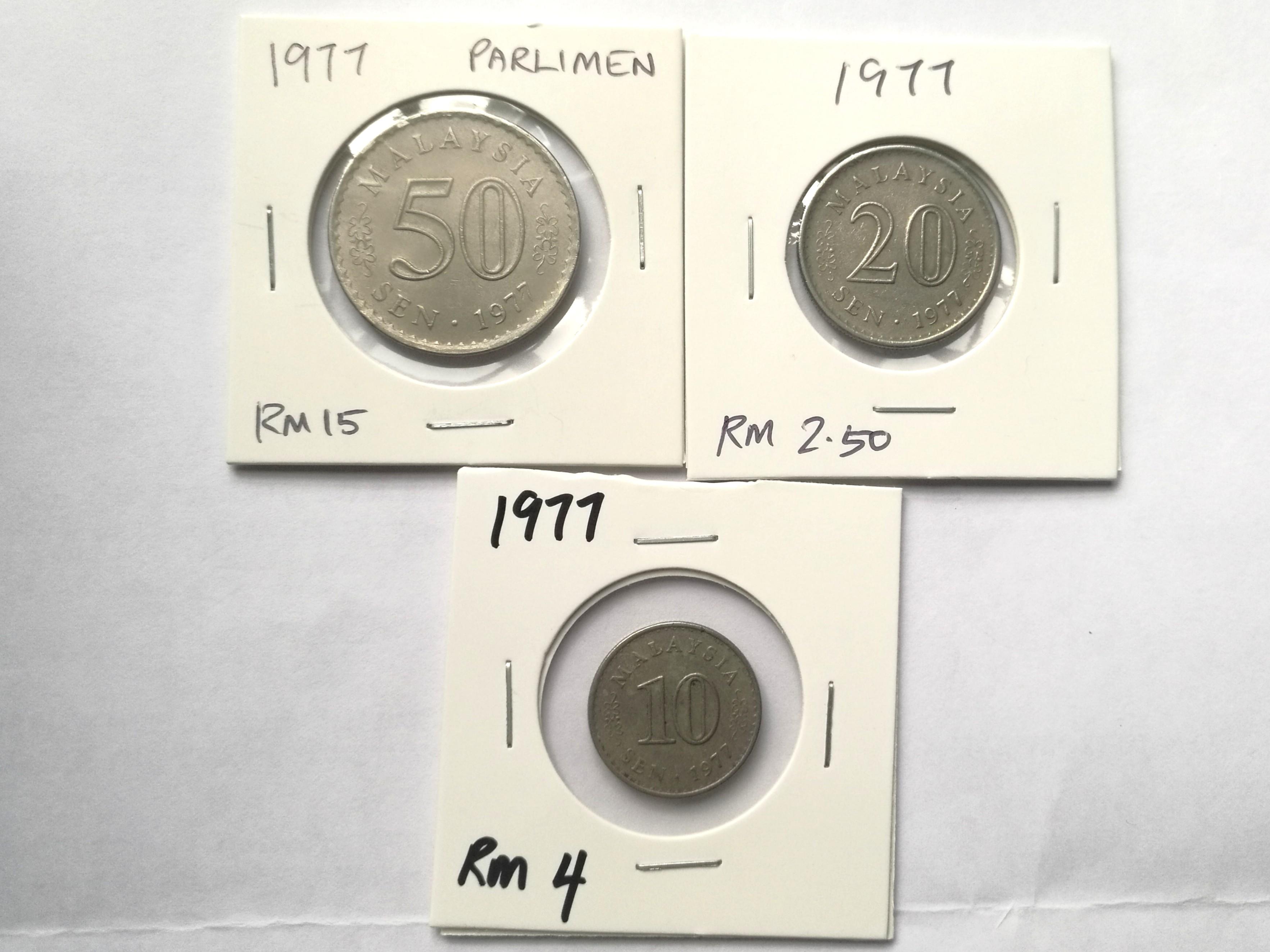 1977 Malaysia Parliament Coins Set 50, 20 , 10 Sen Wang syiling lama ...