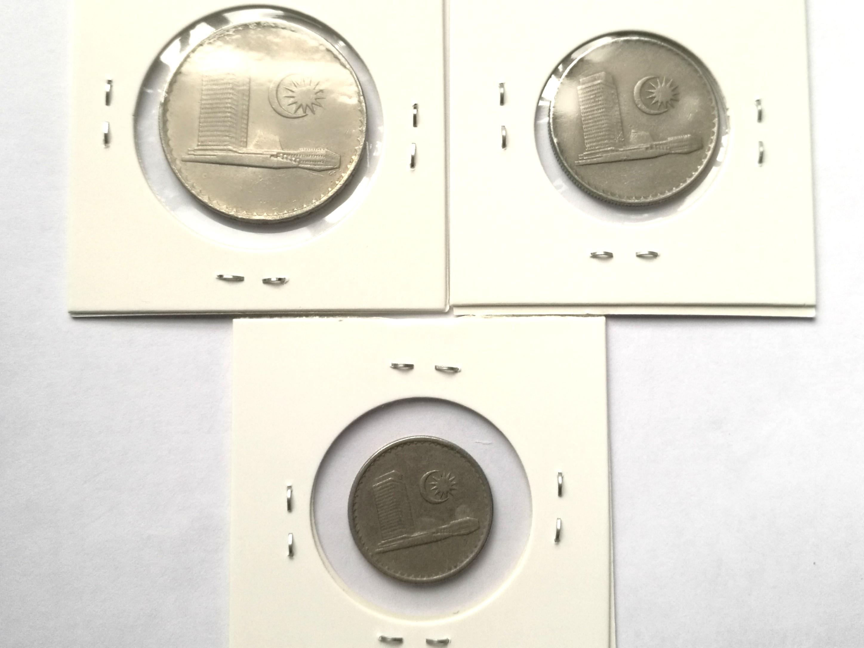 1977 Malaysia Parliament Coins Set 50, 20 , 10 Sen Wang syiling lama ...