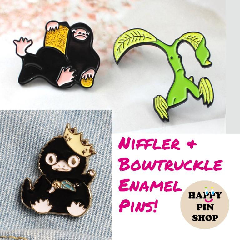 Bowtruckle & Niffler Enamel Pins (glitter pins, Fantastic Beasts, Harry ...