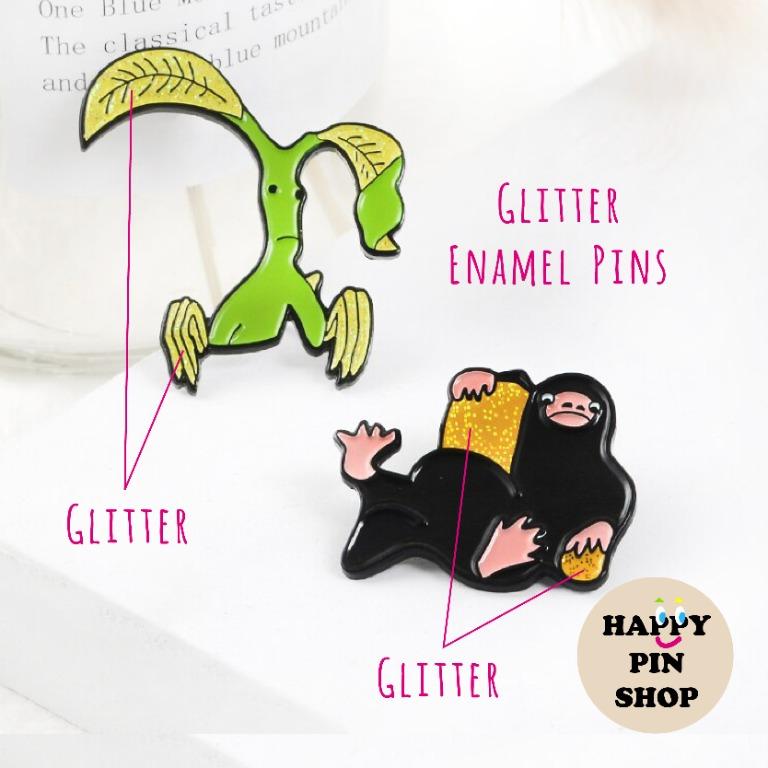Bowtruckle & Niffler Enamel Pins (glitter pins, Fantastic Beasts, Harry ...