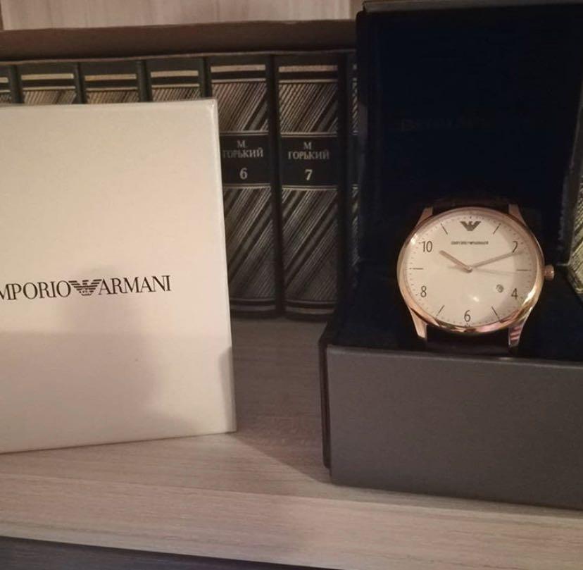 Emporio Armani White Dial Brown Leather Watch AR1915, Men's Fashion ...